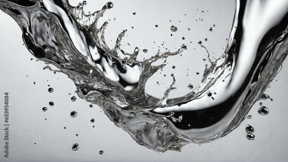 Liquid silver splash close up. Side view on white background. Liquid ...