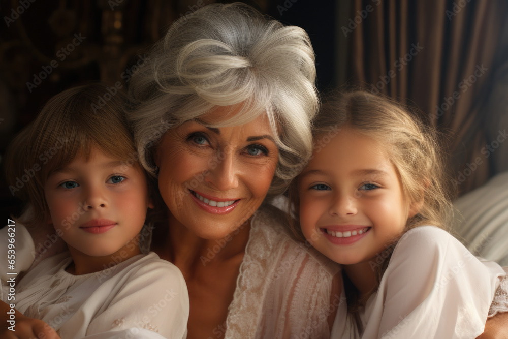 Woman and two little girls are posing for picture. This image can be ...