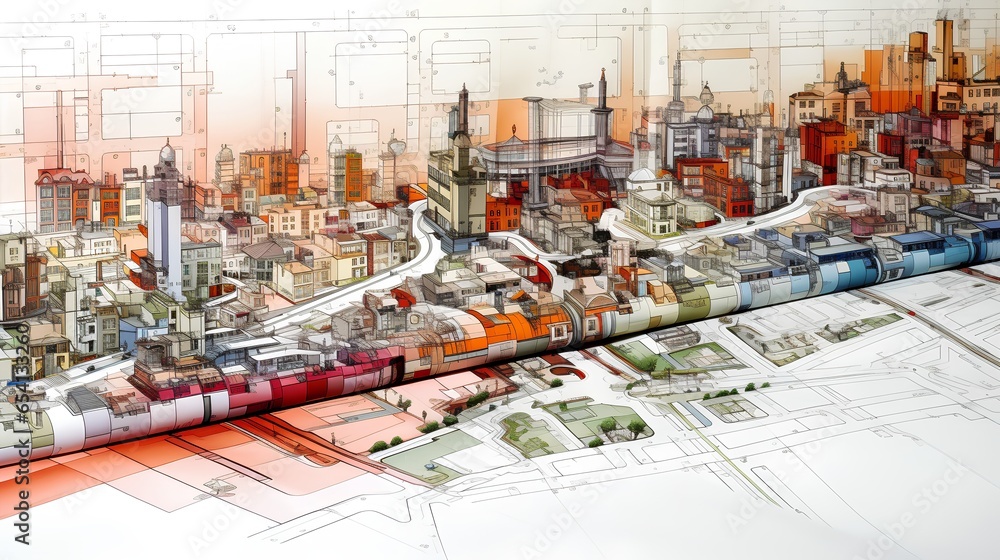Ilustração A detailed, technical blueprint showcasing urban planning ...