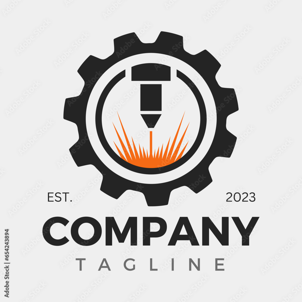 Laser cutting logo with circular gear design template silhouette ...