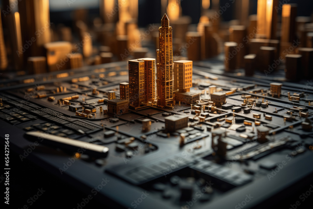 Architectural 3D city project on a large table project presentation ...