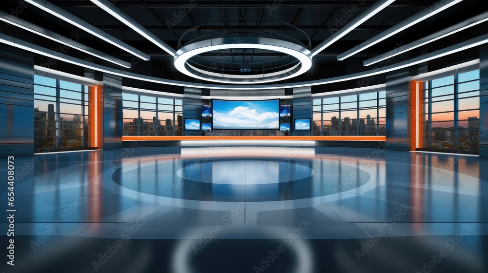 Television studio, Studio news with a large screen in the middle, Tv ...