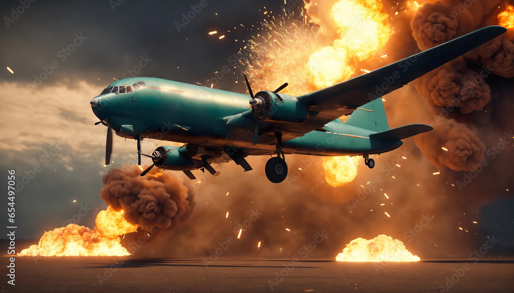 war plane shot and exploded in the sky in the world war II. jet ...