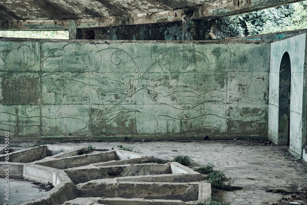 Abandoned public radon baths. Soviet spa resort (sanatorium) in ...
