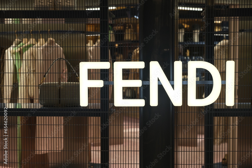 Shanghai,China-March 25th 2023: FENDI store brand logo sign. Italian ...