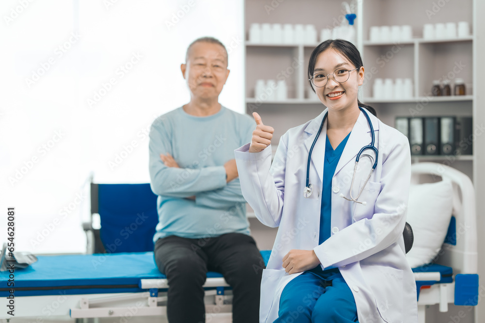 Elderly man engages in thoughtful discussion with compassionate asian ...