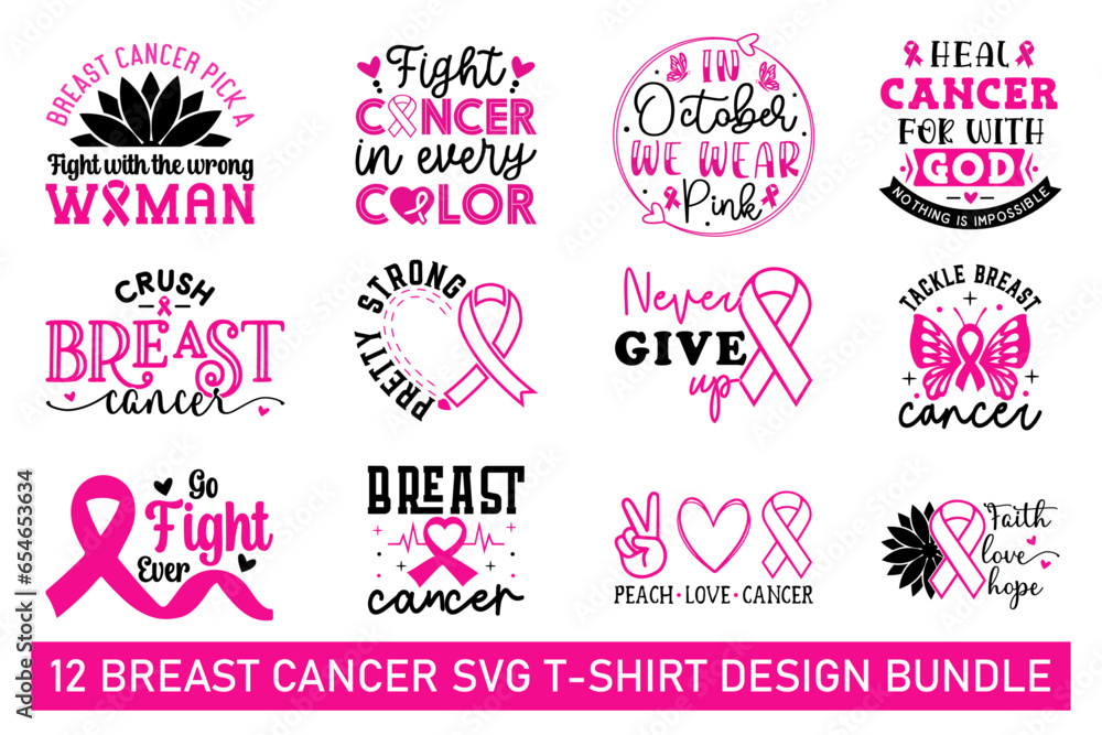 Image vectorielle Stock Breast Cancer SVG And T-shirt Design Bundle ...