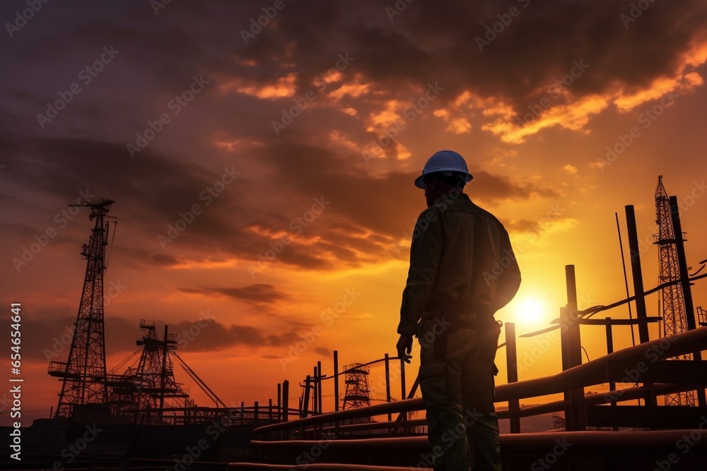 Generative AI : Silhouette engineer standing orders for construction ...