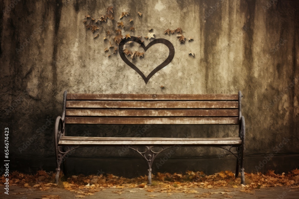 The love bench in the park was worn with age, but its texture remained ...
