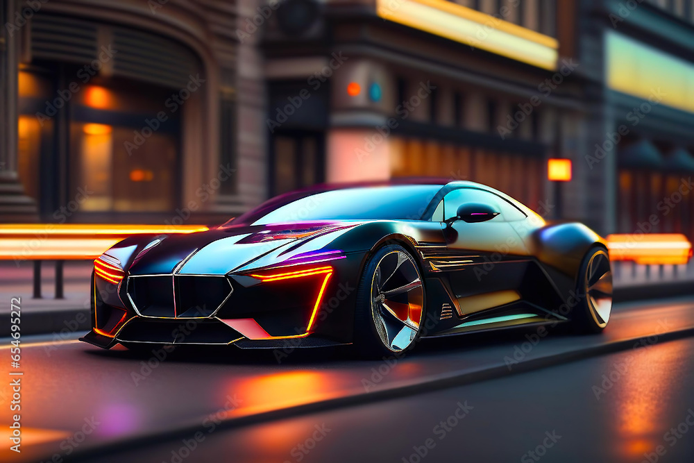 one Futuristic Self-Driving Van Moving on a Public Highway in a Modern ...