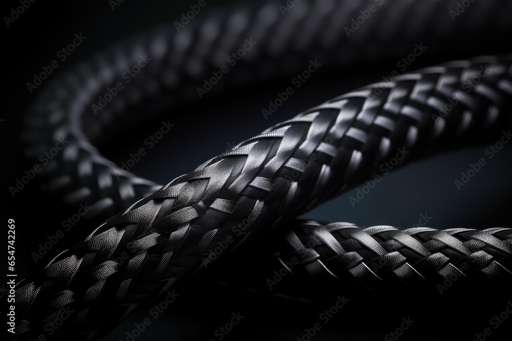 Black snake skin like cable Black braided wires in bundle on black ...