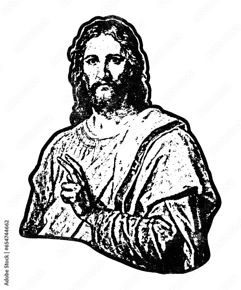 Depiction of Jesus Christ as retro stencil illustration with distressed ...