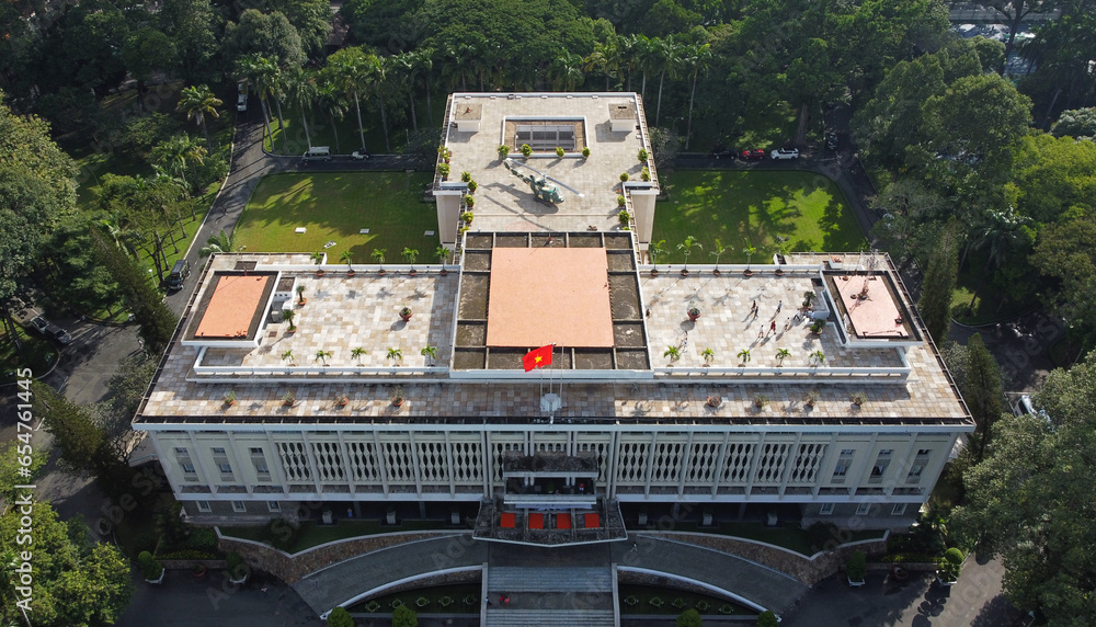 Aerial view of the Independence Palace, also known as Reunification ...