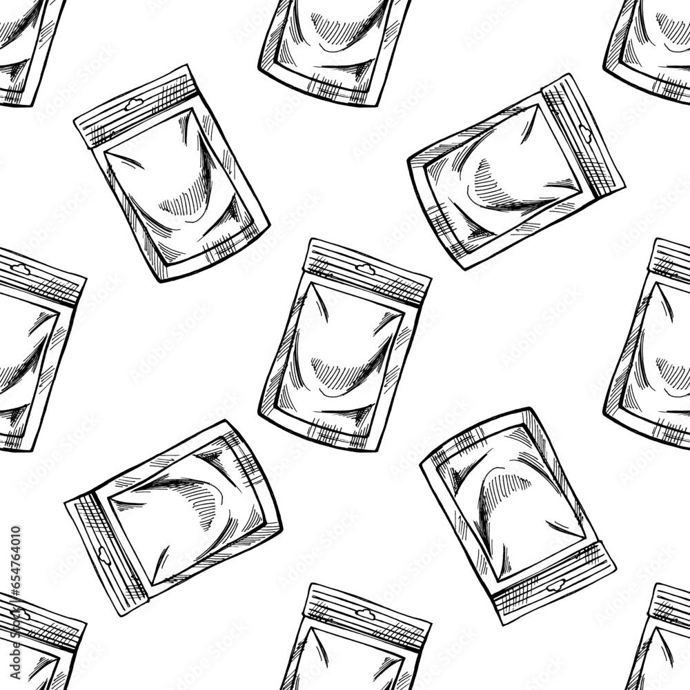 Seamless pattern of hand-drawn sketch of paper zip package. Realistic ...