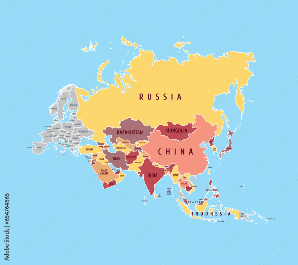 Vector detailed political map of Asia Stock Vector | Adobe Stock
