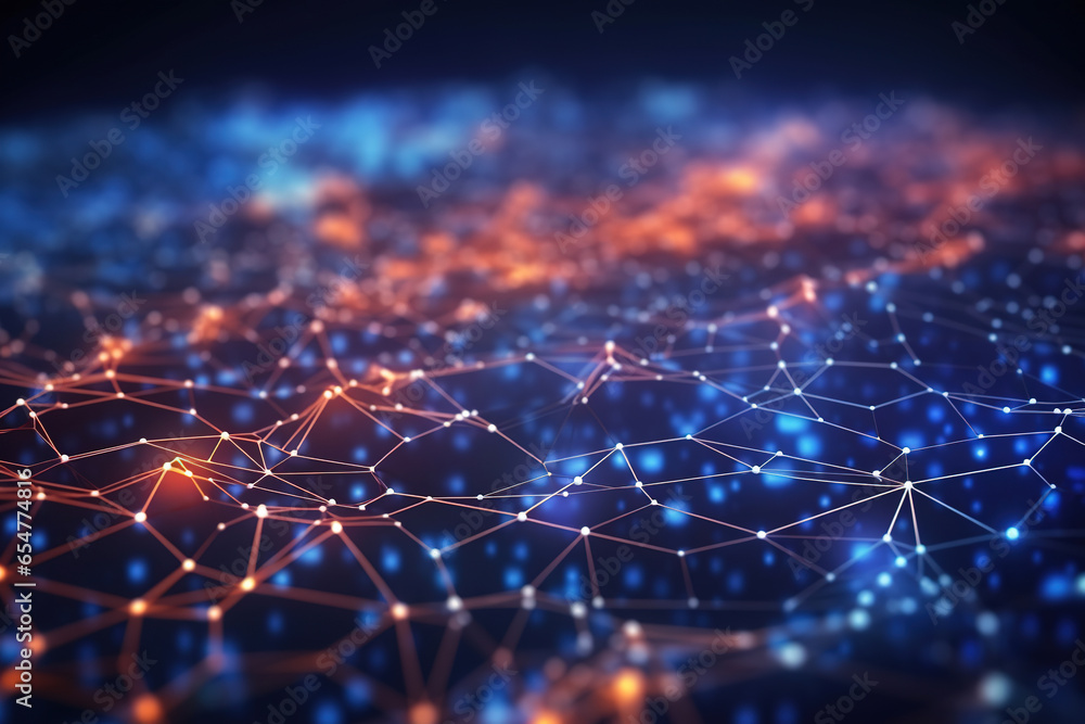 Cyber big data flow. Blockchain data fields. Network line connect ...