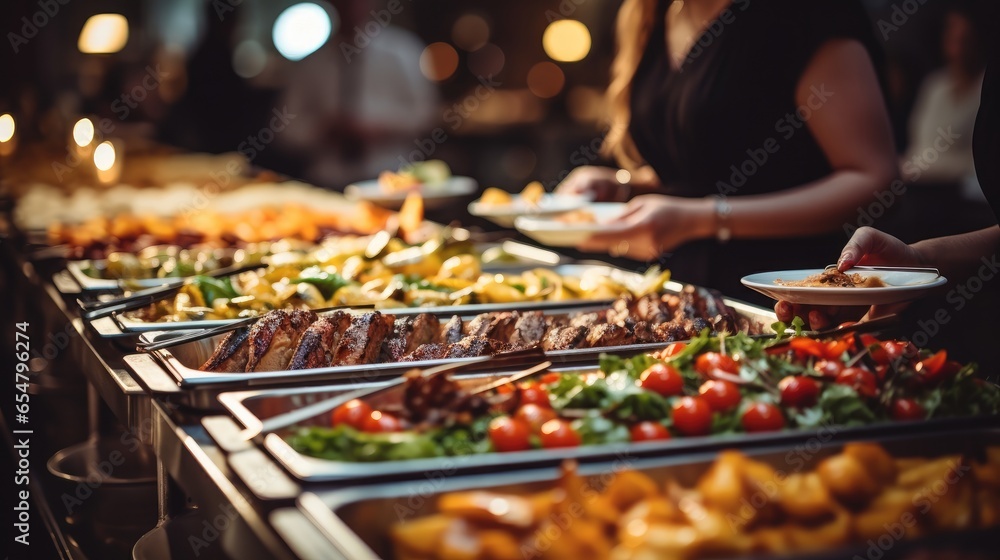 Zdjęcie bez tantiem: People group eating buffet food in restaurant ...