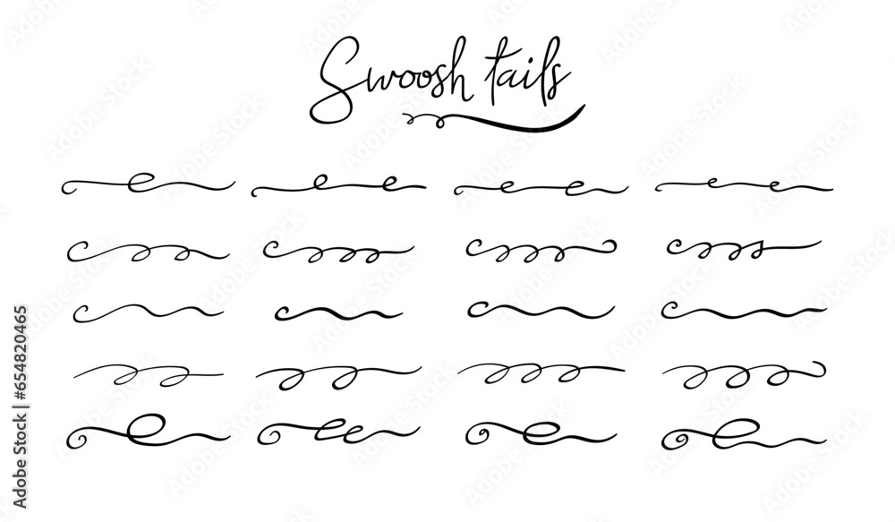 Swoosh and swoops double underline typography tails shapes. Brush drawn ...