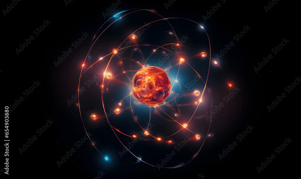 atome avec son nuage d'électrons qui tournent autour selon la mécanique ...