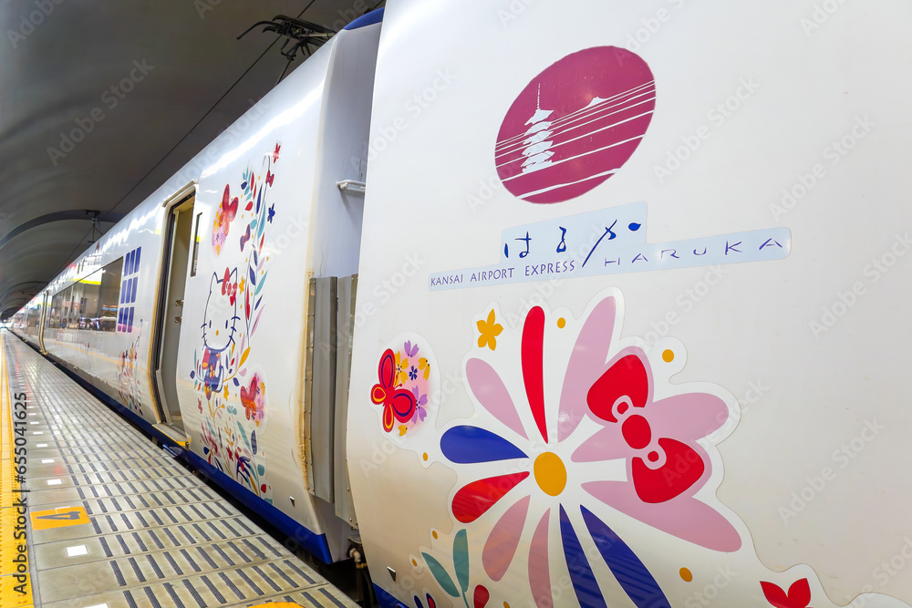 Osaka, Japan - March 28 2023: Hello Kitty Haruka Express operated by JR ...