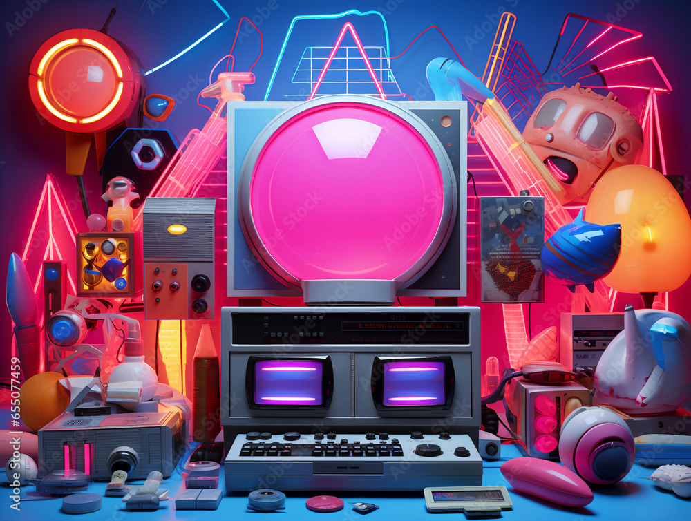 Neon Nights: 80s Magazine Cover with Vibrant Pink and Blue Aesthetics ...