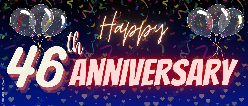 46th or forty sixth anniversary background. Neon calligraphy text and ...