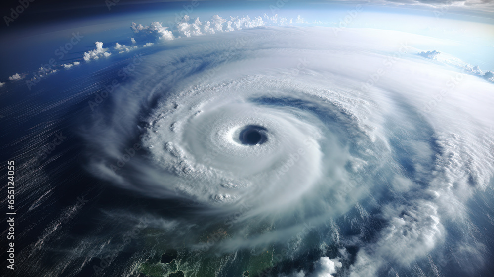 Hurricane over Atlantic. Satellite view. Super typhoon over the ocean ...