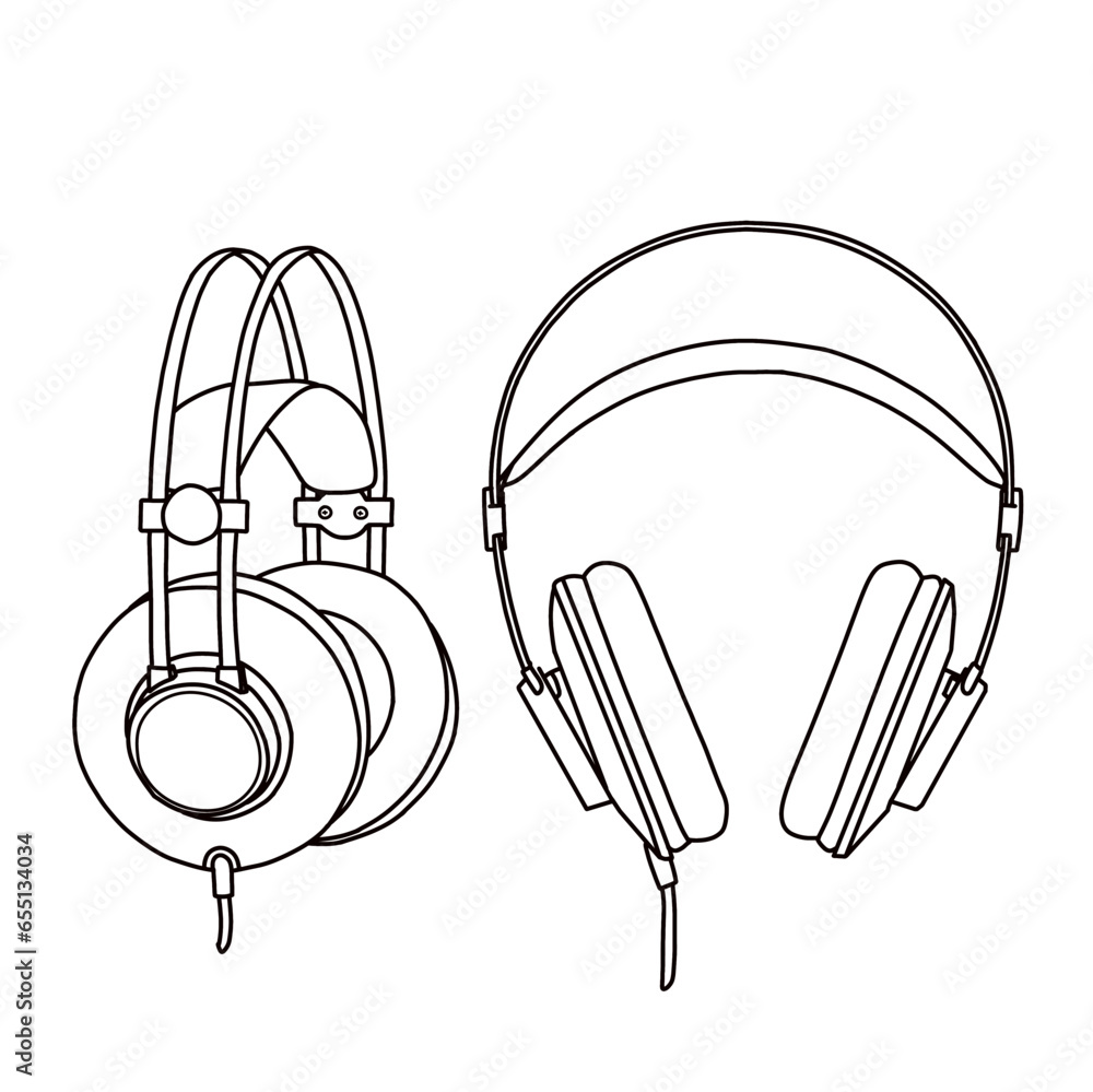 Vector illustration of Outline silhouette of headphones line art ...