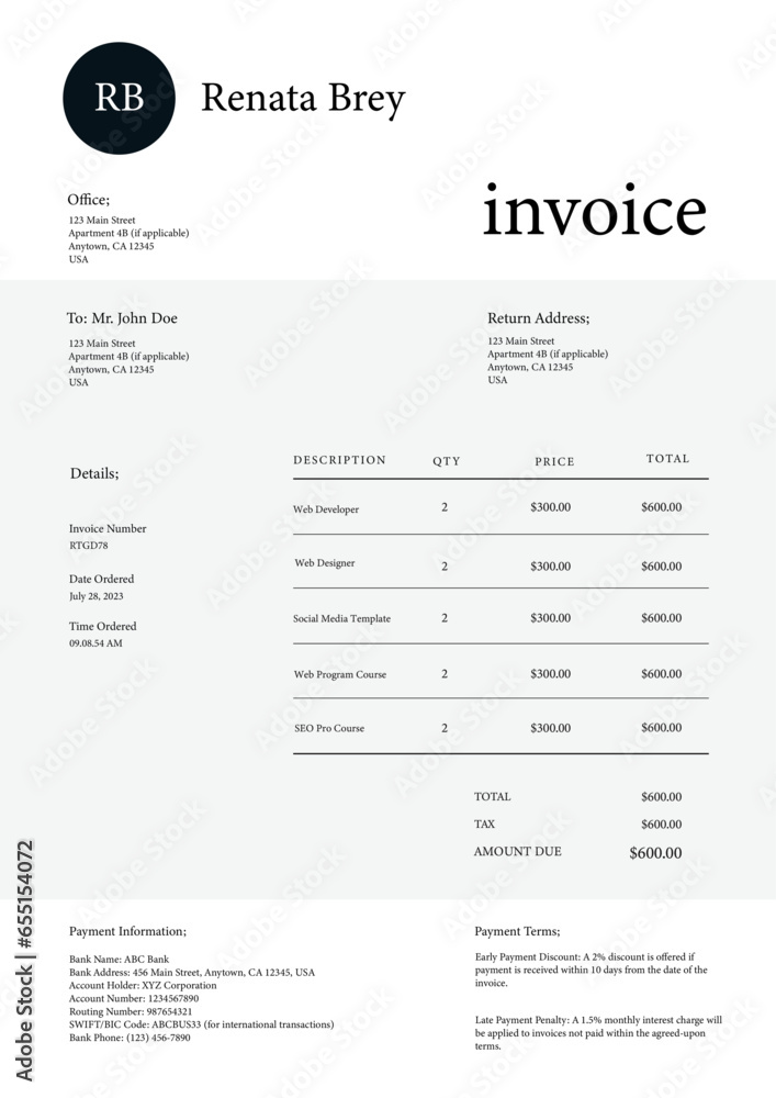 Minimalist Invoice Easy to edit and customise, with a single page ...