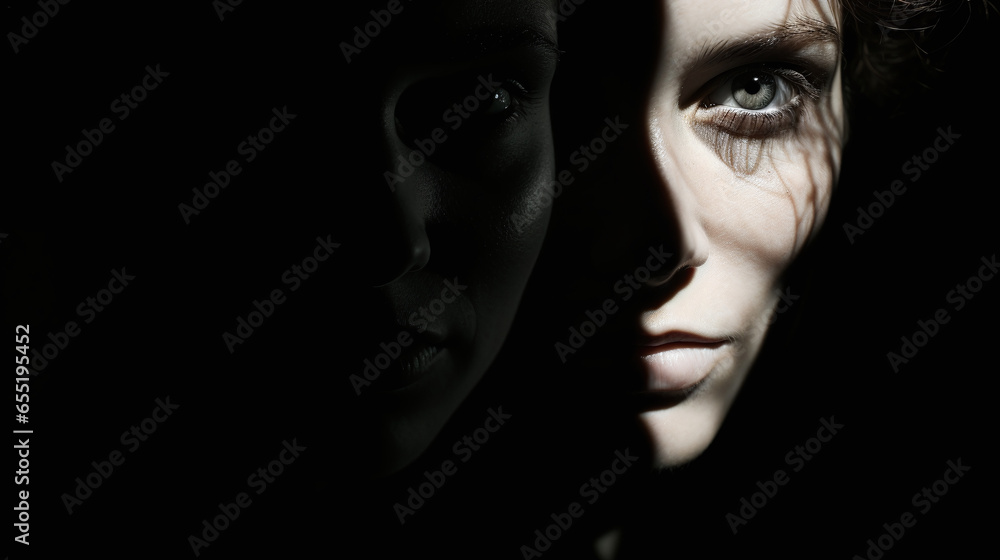 Portraits of two women and shadows surround them Stock Photo | Adobe Stock