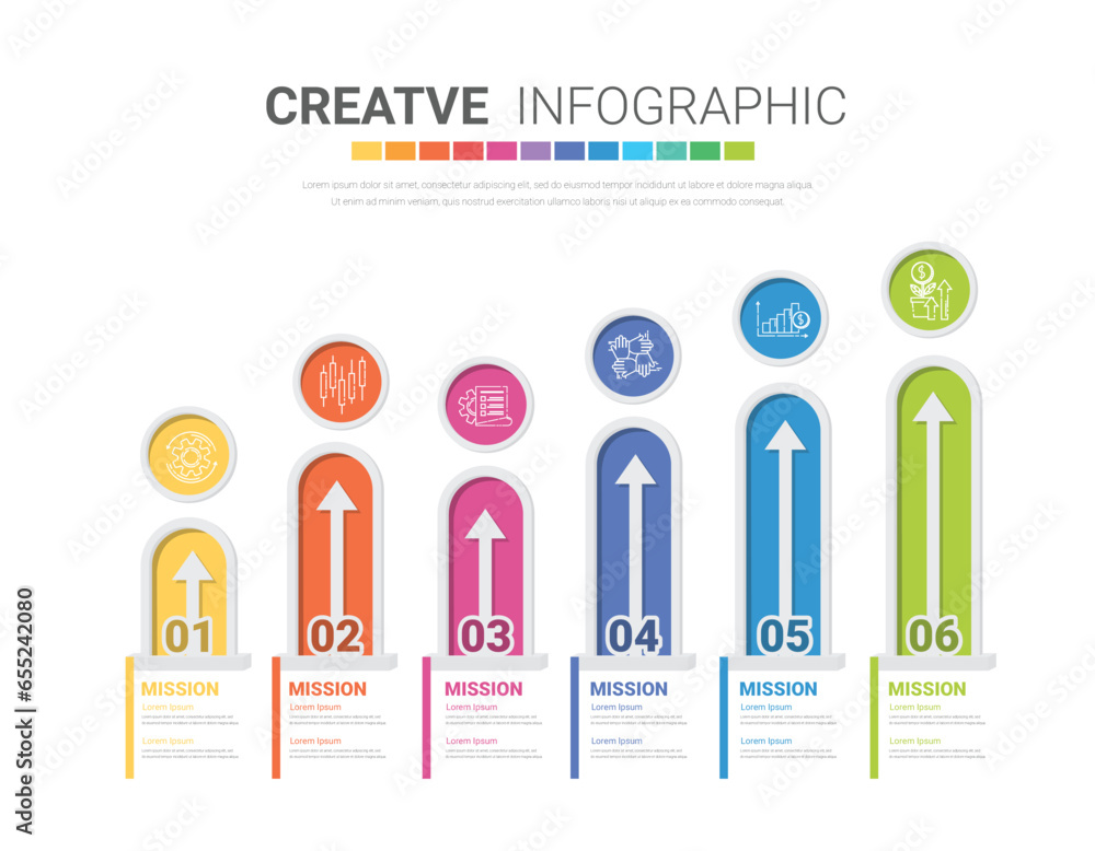 Infographic design with 6 options for business concept. Can be used for ...