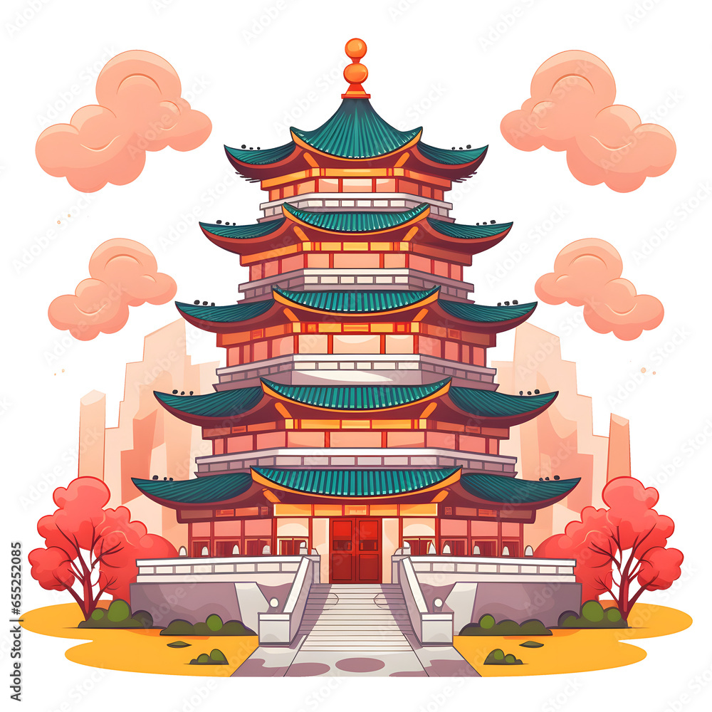 cartoon clipart of Chinese palace or temple, asian themed clipart ...