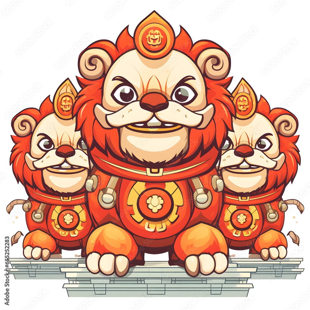 cartoon clipart of Chinese guardian lions (foo dogs), asian themed ...