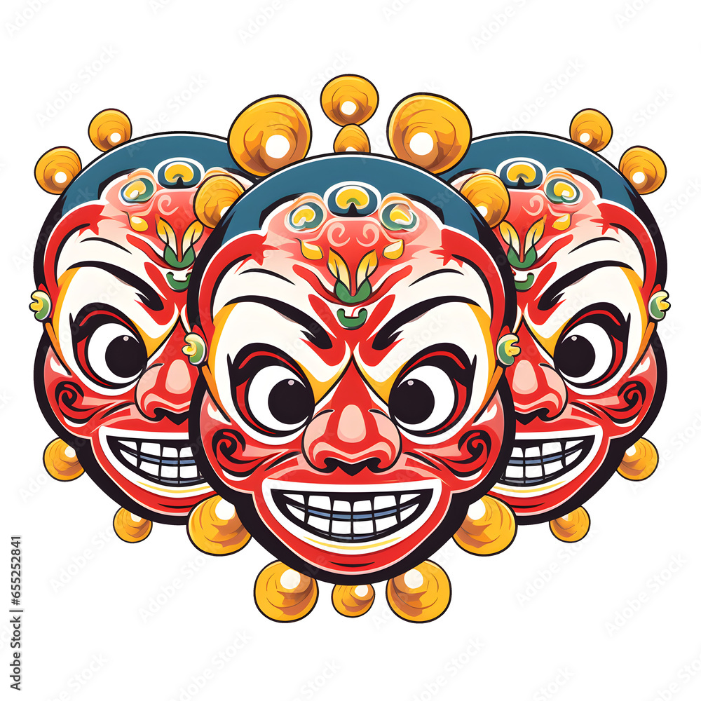 cartoon clipart of Chinese mask dance, asian themed clipart ...