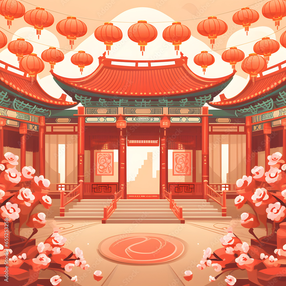 cartoon clipart of Chinese palace interior, asian themed clipart ...