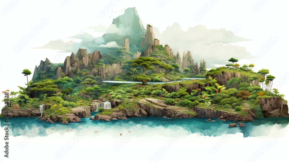 Visualize an island inhabited by sentient plants, where flora and fauna ...