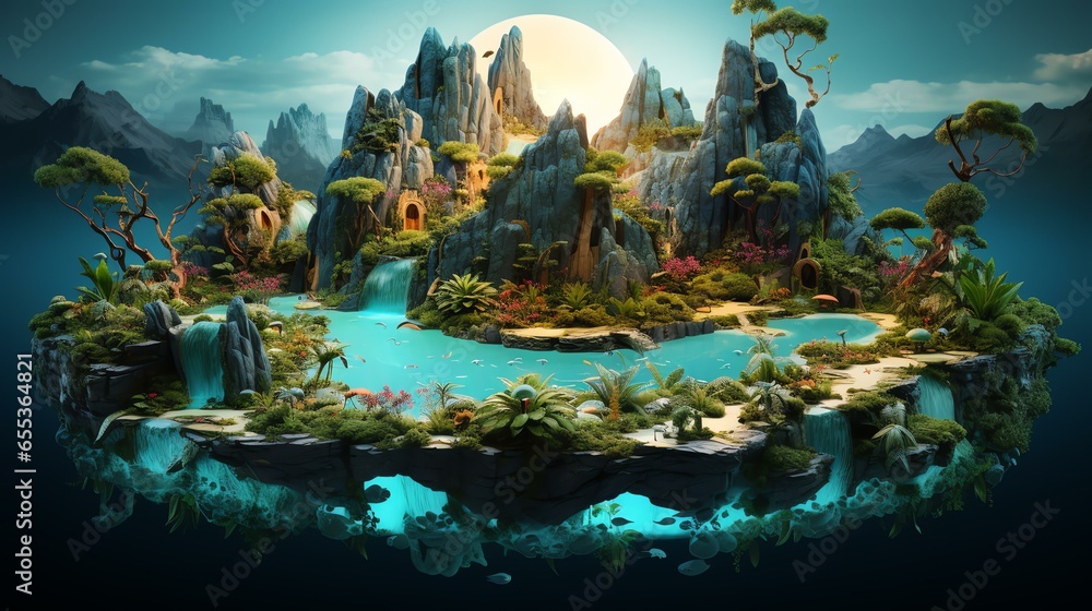 Visualize an island inhabited by sentient plants, where flora and fauna ...