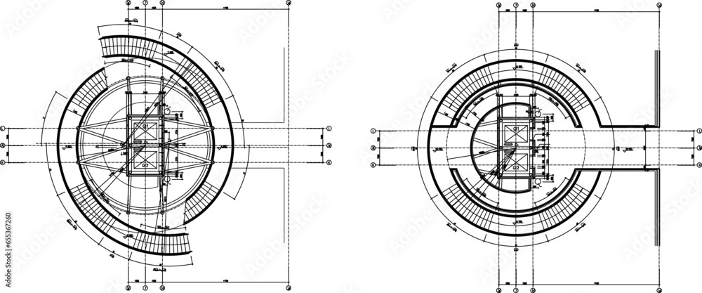 Vector sketch illustration of architectural design of circular stairs ...