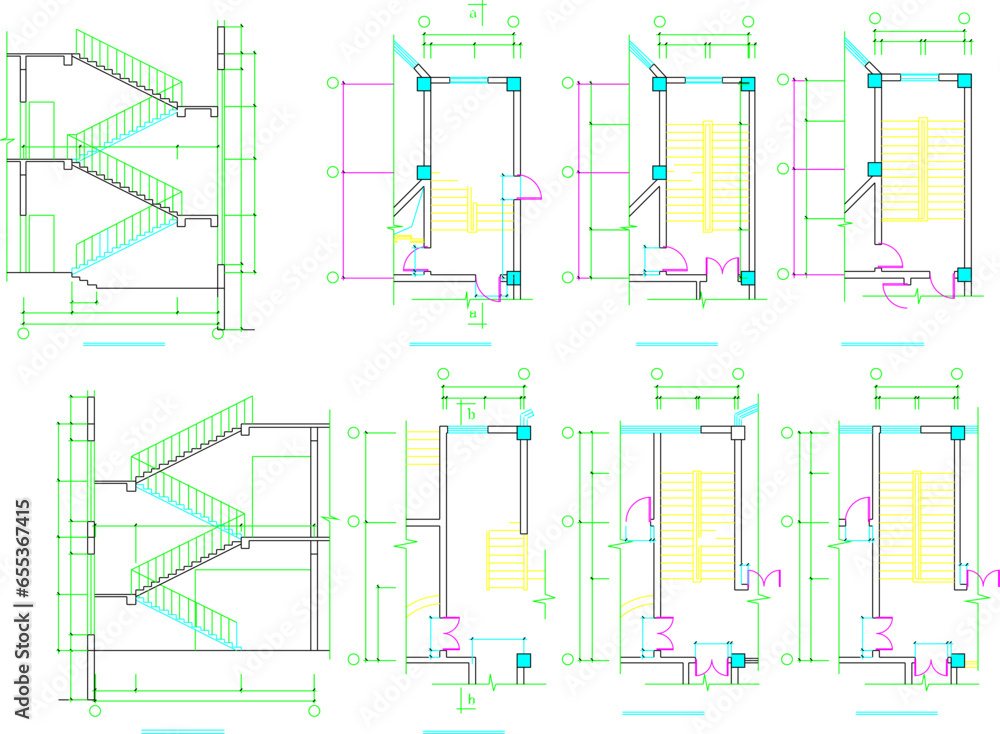 Vector sketch illustration of architectural design of emergency stairs ...