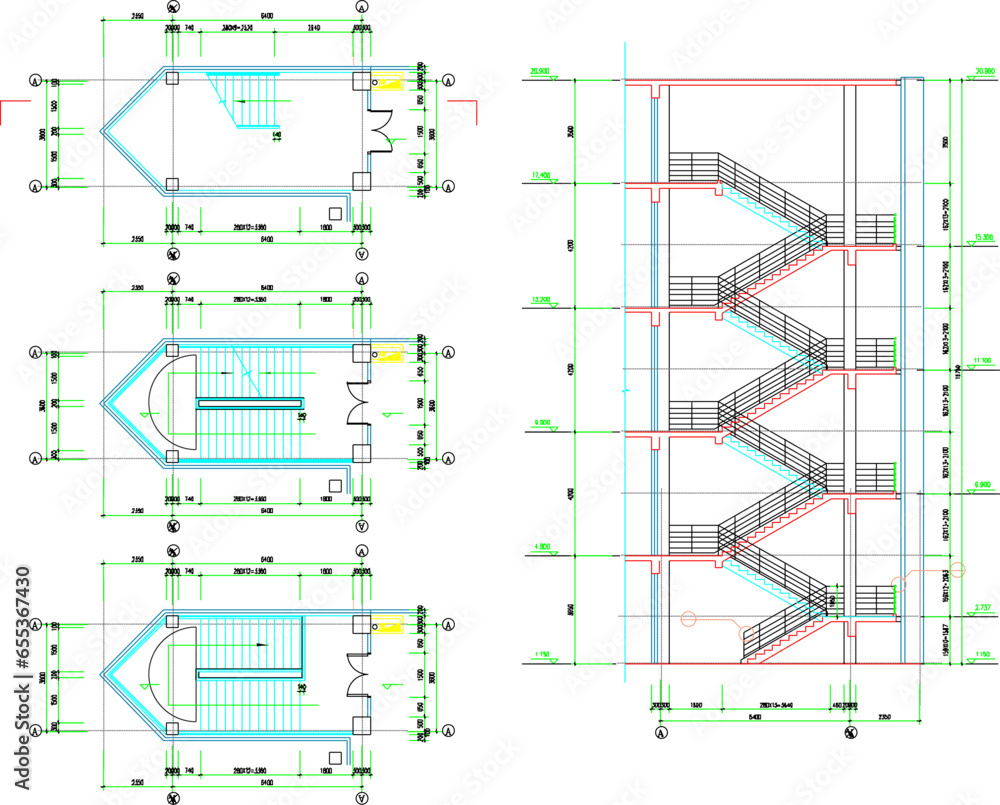 Vector sketch illustration of architectural design of stairs for multi ...