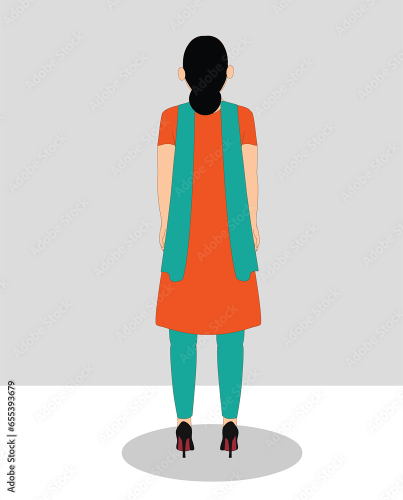 Indian girl back view cartoon character design for moral stories Stock ...