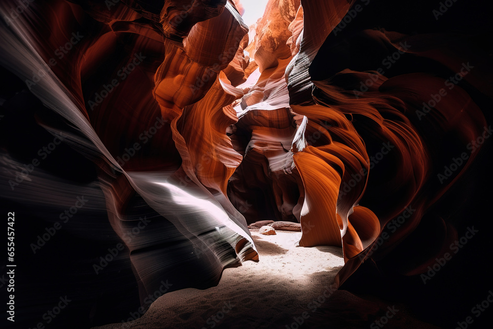 Generative AI image of bottom view of brown canyon with desert sand and ...