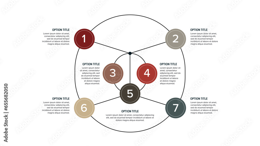 Business process chart infographics with 7 step circles. Round workflow ...