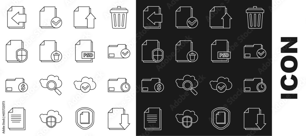 Set Line Document With Download Folder Clock And Check Mark Upload File Document Delete