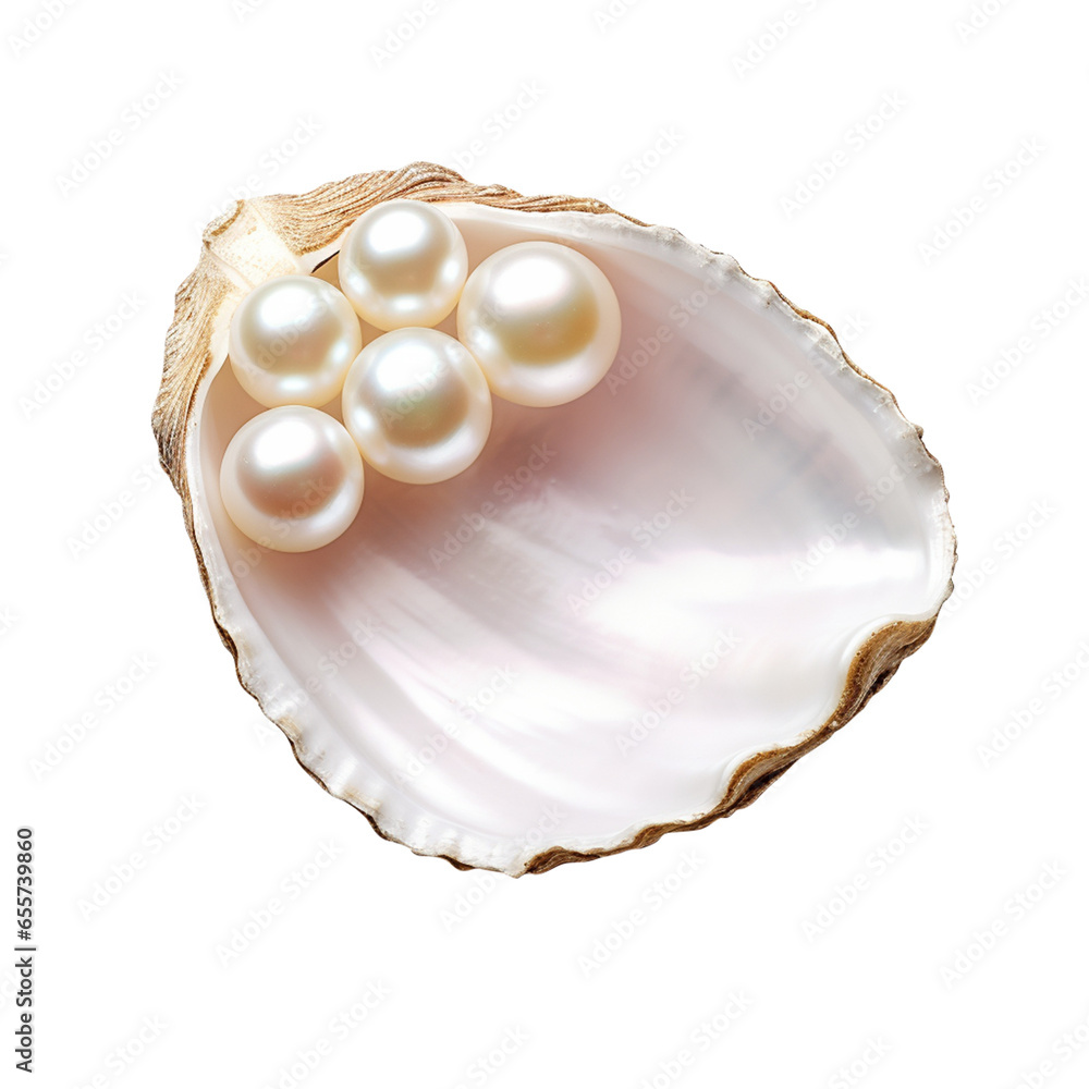 white set of realistic pearl in a sea shell, Open oyster with white ...