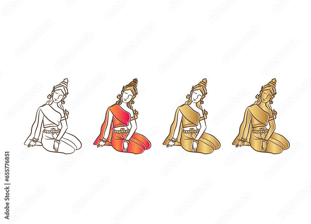 Beautiful Hand draw Thai girl in thai traditional dress costume ...