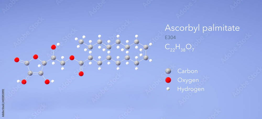 ascorbyl palmitate molecule, molecular structures, antioxidant e304, 3d ...