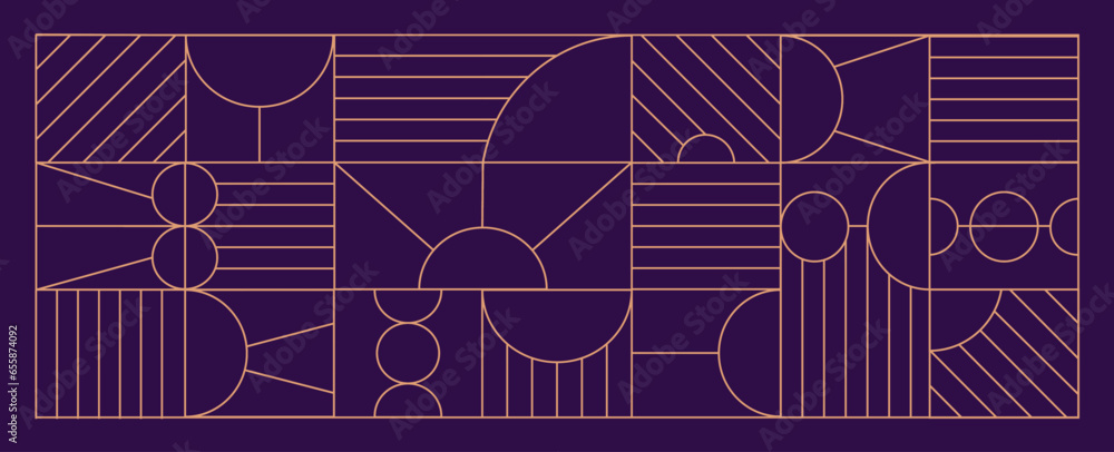 Geometric gold line art and art deco background vector. Line gold ...