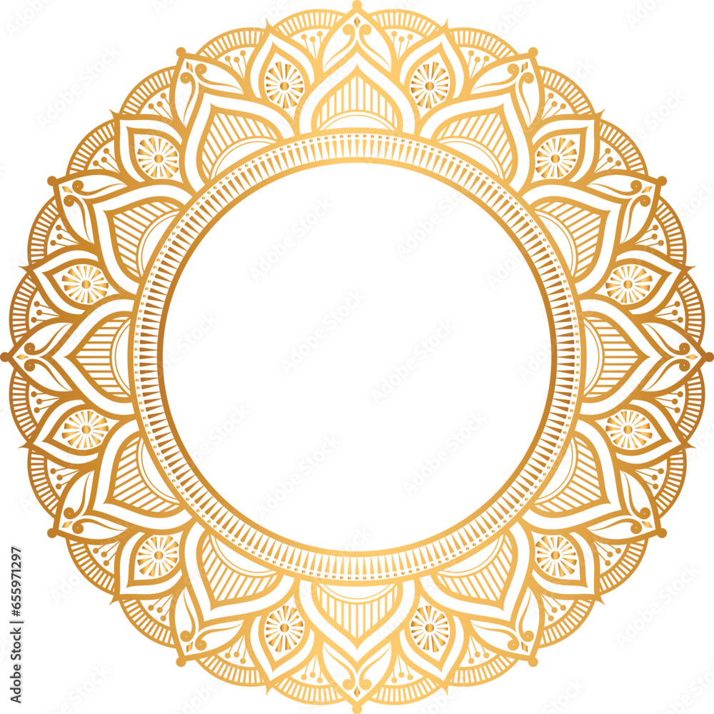 Stock-Vektorgrafik „Indian flower mandala art with luxury golden circle ...