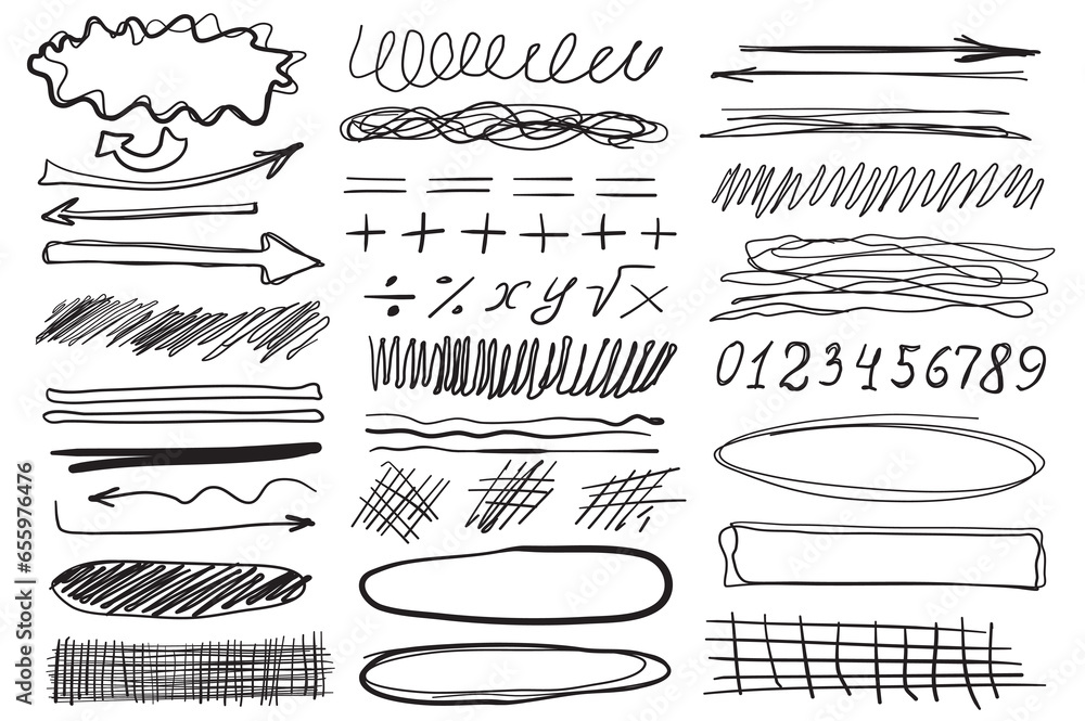 Doodle objects mega set in flat cartoon design. Bundle of ink line ...